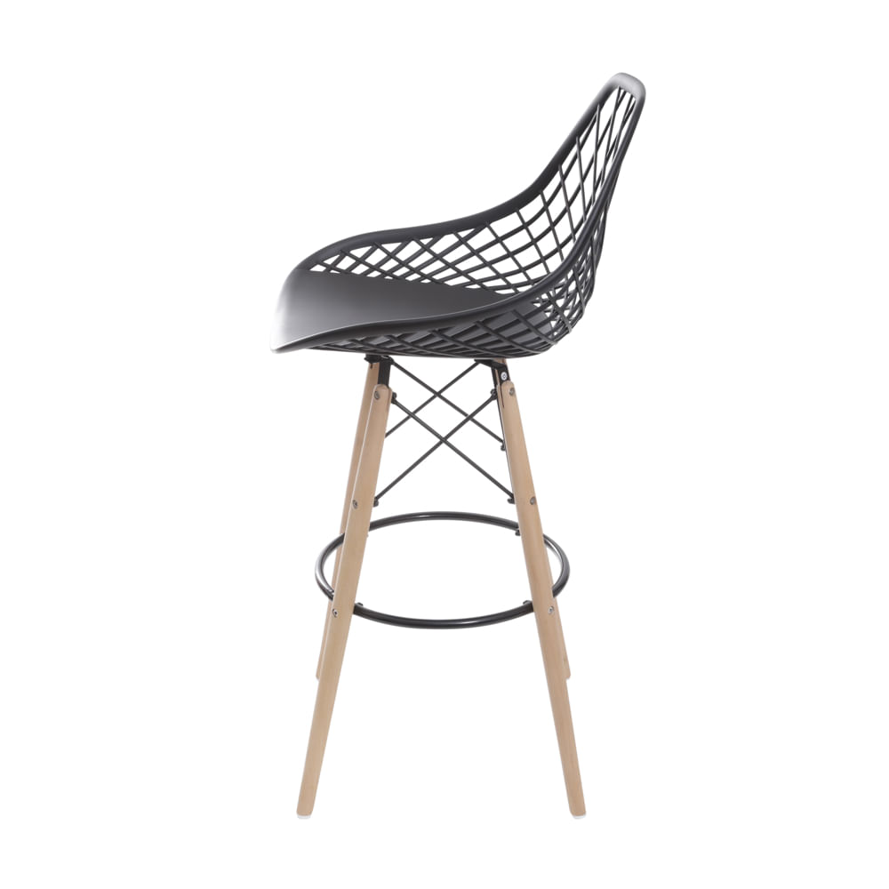 Banqueta Kaila em Polipropileno Preta Base Madeira - todosmoveis