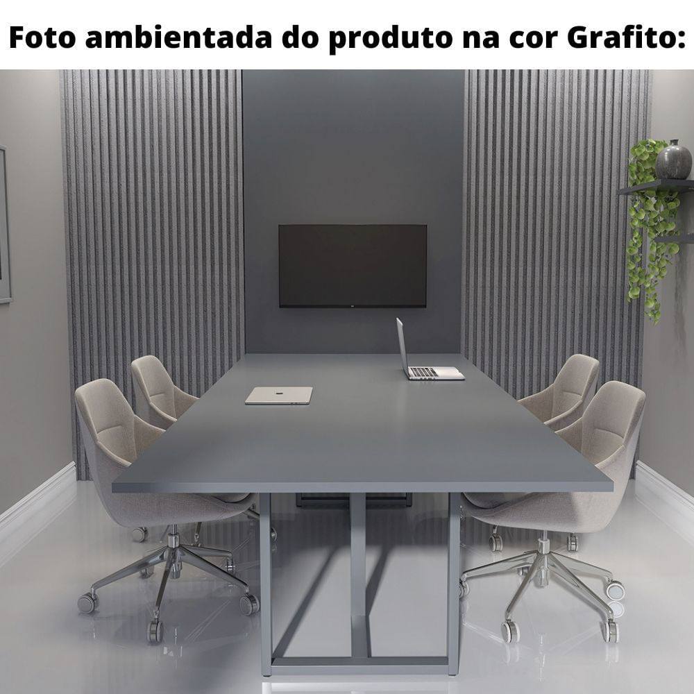 Mesa de Reunião Retangular 260 x 120 cm Pé Tubular PE25 MDP Cor Grafito ...