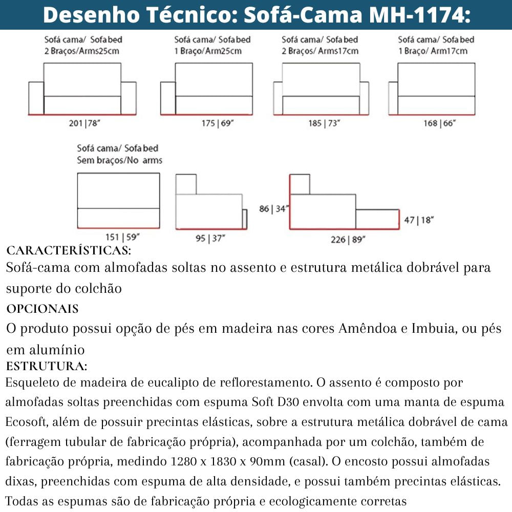 Sofá-Cama 3 Lugares MH-1174 Herval 201 cm Colchão Casal Linho Creme C1 ...