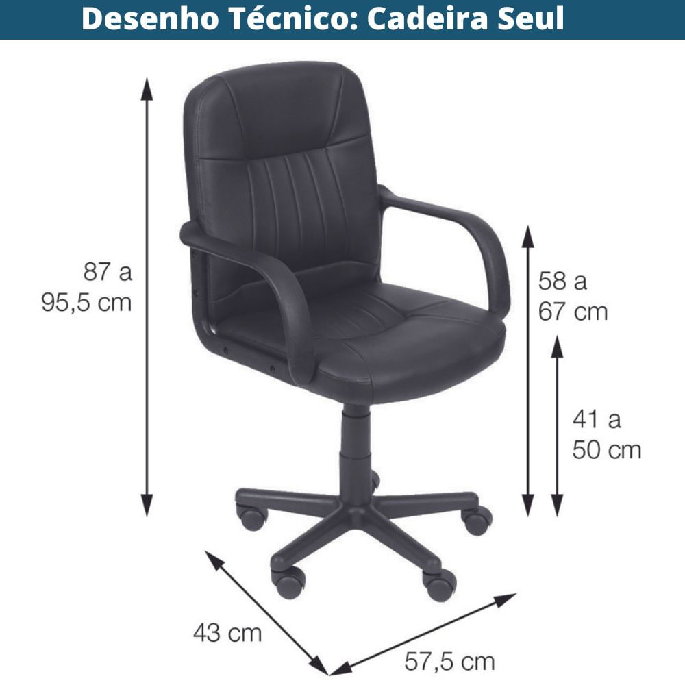 Cadeira Giratória Baixa Office Seul em Poliuretano (PU) Preto Base ...
