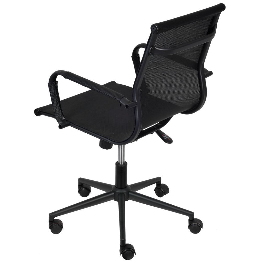 Cadeira Giratória Baixa Office Tela Preta Aço Preto Base Rodízio ...